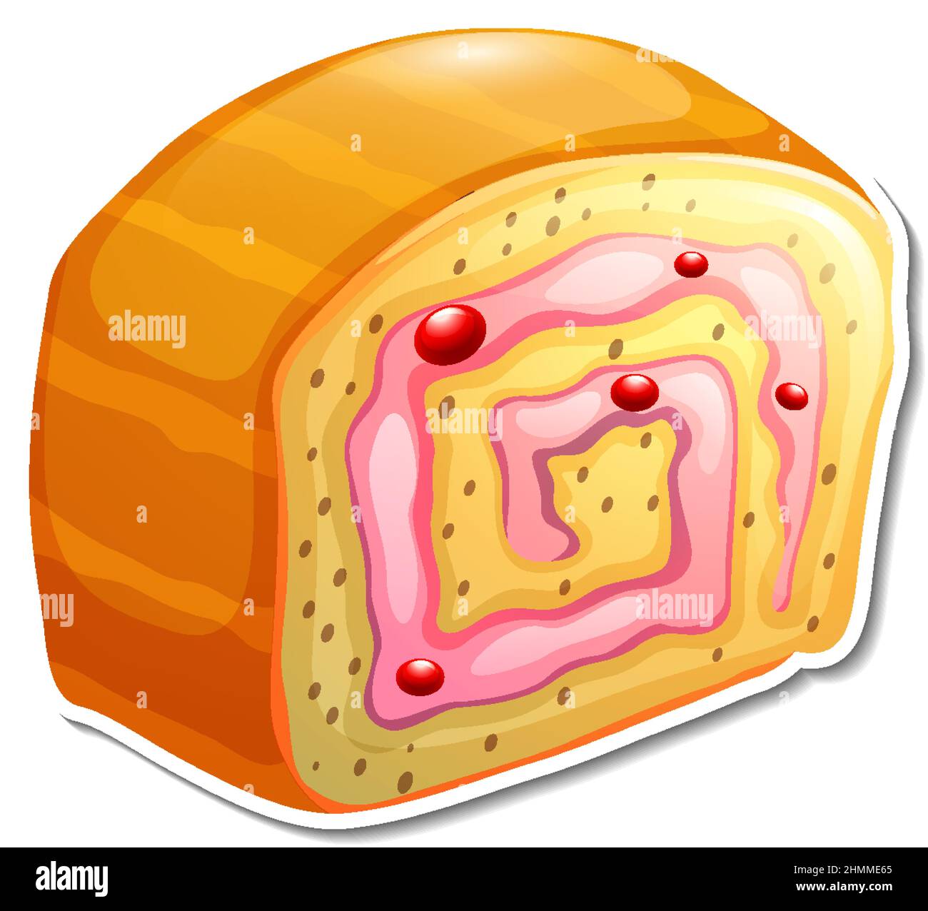 An strawberry sponge cake roll in cartoon style illustration Stock ...