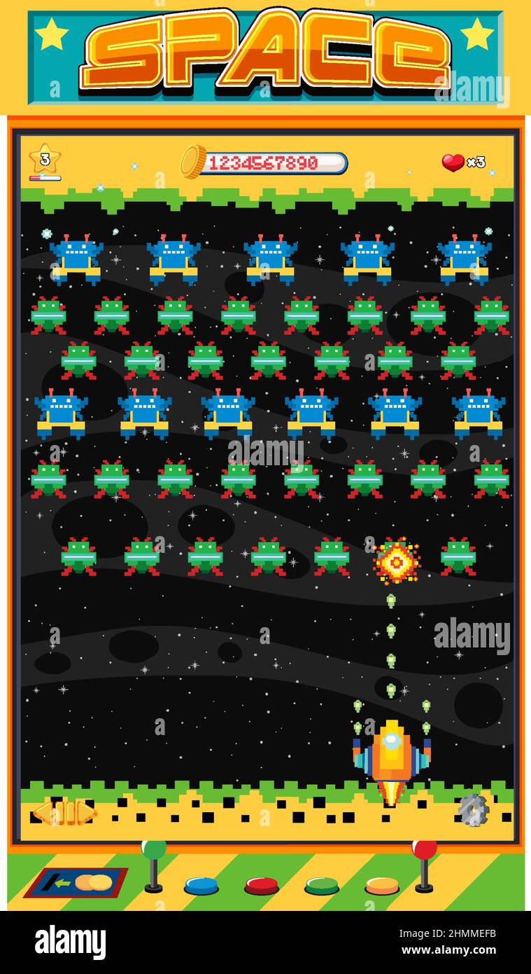 Retro pixel space game interface illustration Stock Vector Image & Art ...