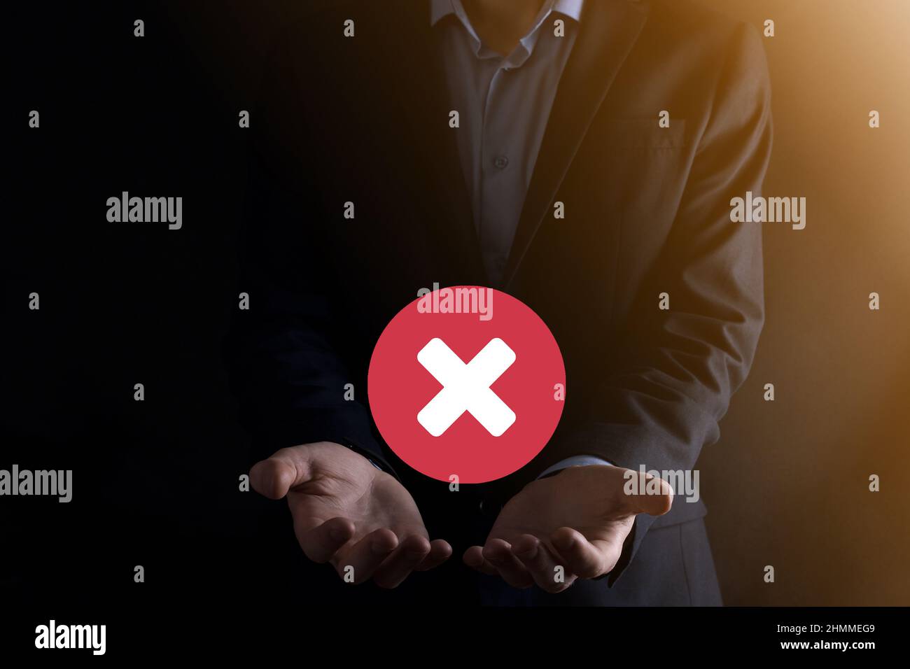 Hand holds icon,cancellation symbol,cancel icon.Cross mark flat red ...