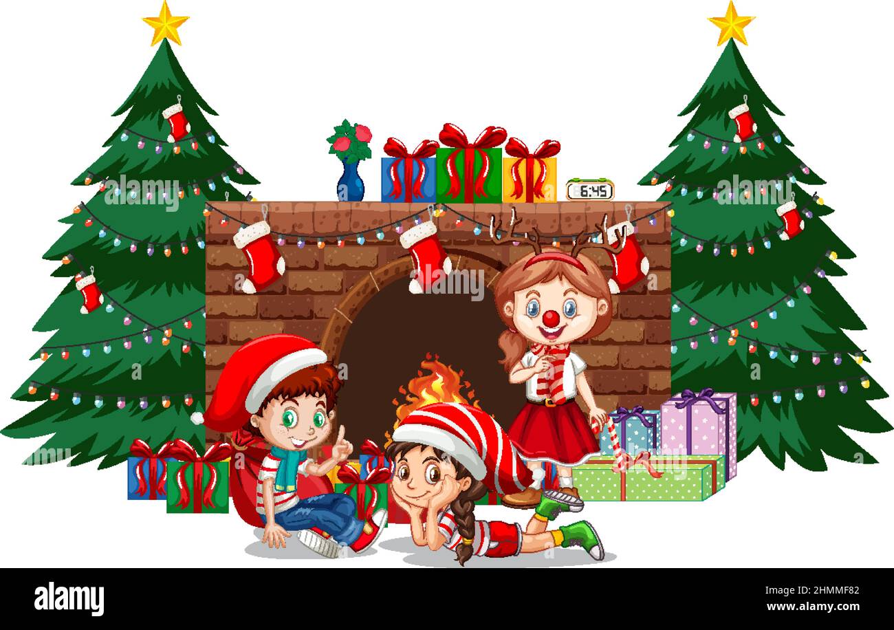 Happy children celebrating Christmas on white background illustration ...