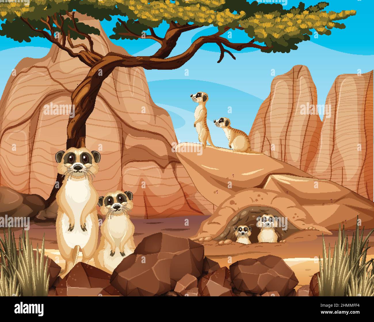 Desert forest background with meerkats illustration Stock Vector Image ...
