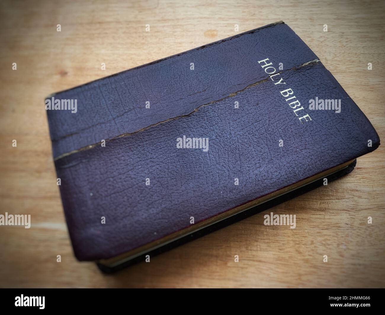 Top view of old bible with wooden desk background. Christianity concept ...