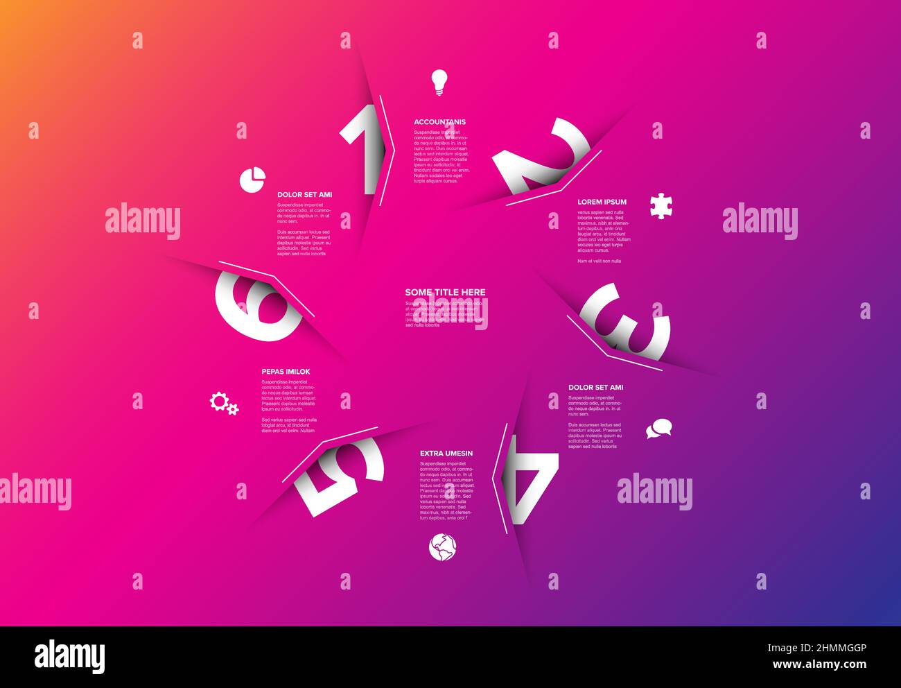 Vector purple five steps progress diagram schema cycle template with ...