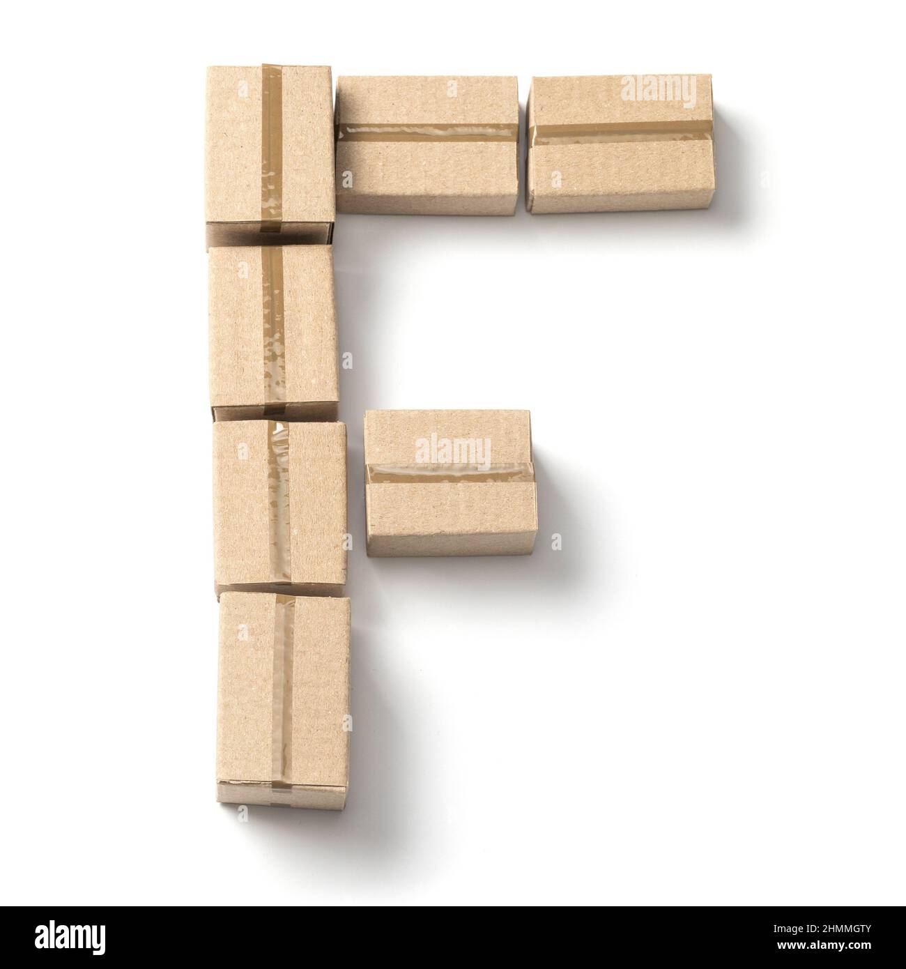Letter F. Alphabet from cardboard boxes for delivery isolated on white ...