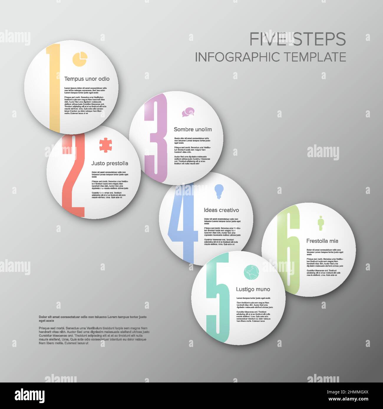 Vector light progress steps template with descriptions, icons and ...