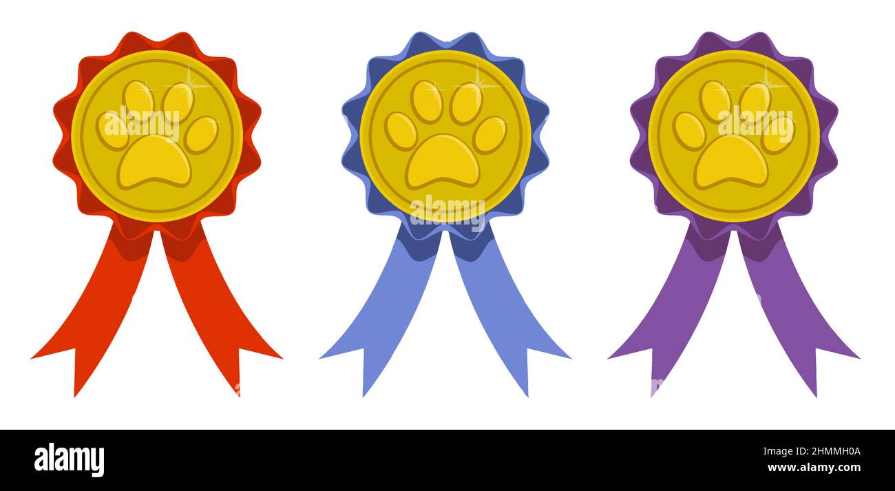gold medal and ribbon with paw print for participation in animal ...
