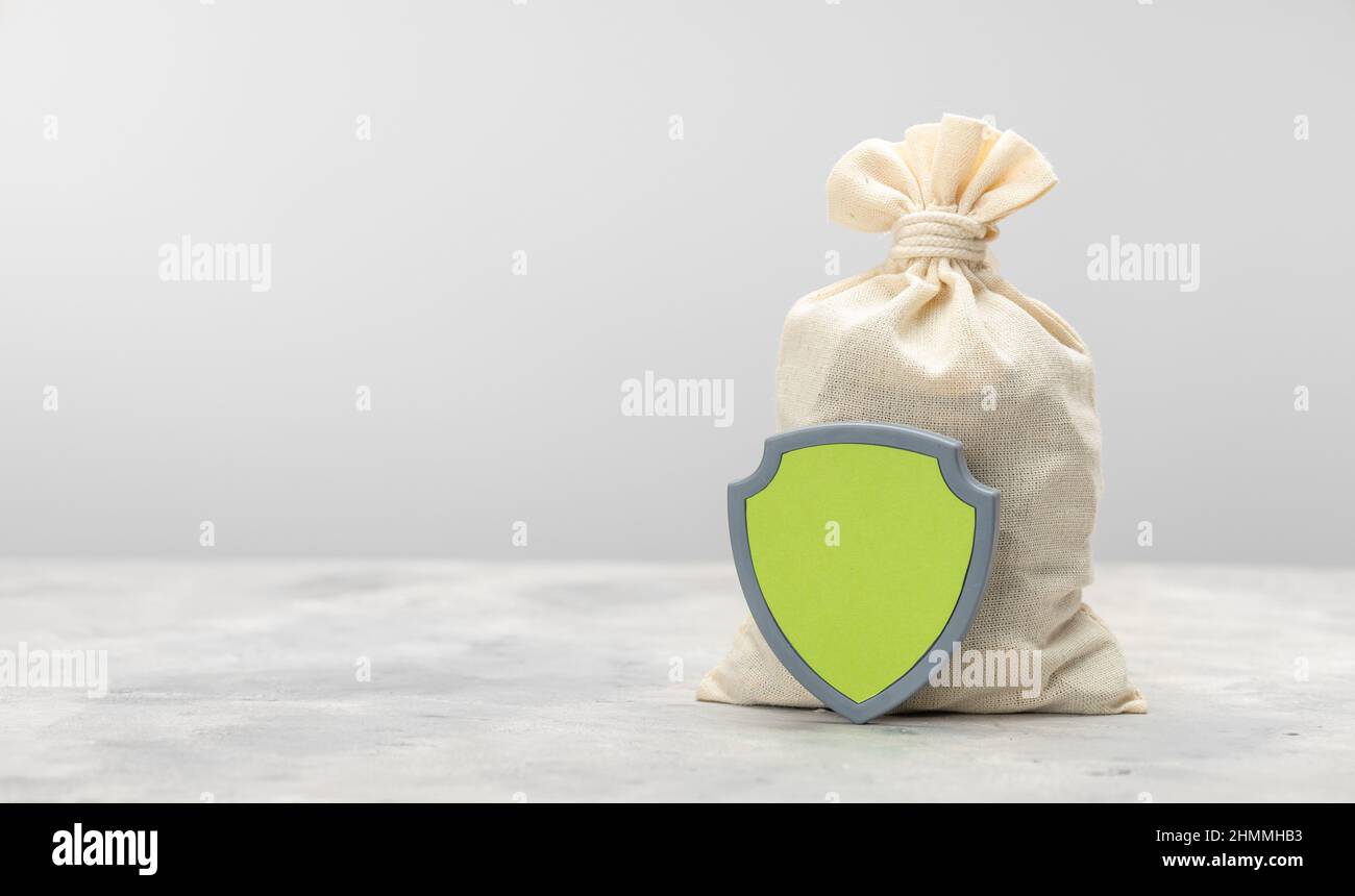 Money bag and with a shield. Savings insurance concept. Template Copy ...