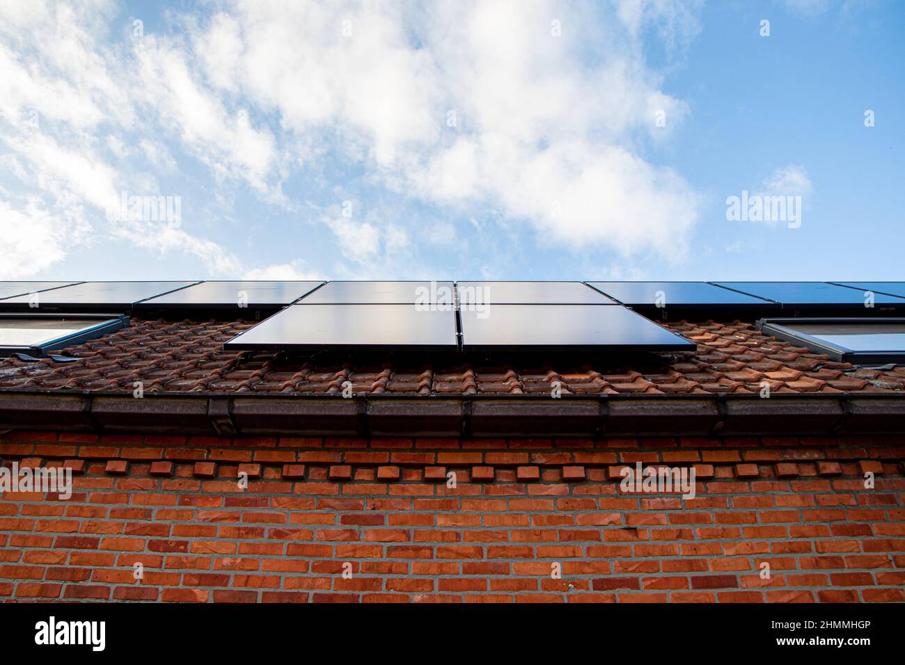 Close-up of an installation of an array of solar panels, installed on ...