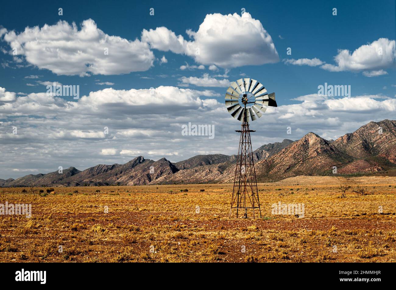 Typical Outback scenery with a windmill in Flinders Ranges Stock Photo ...