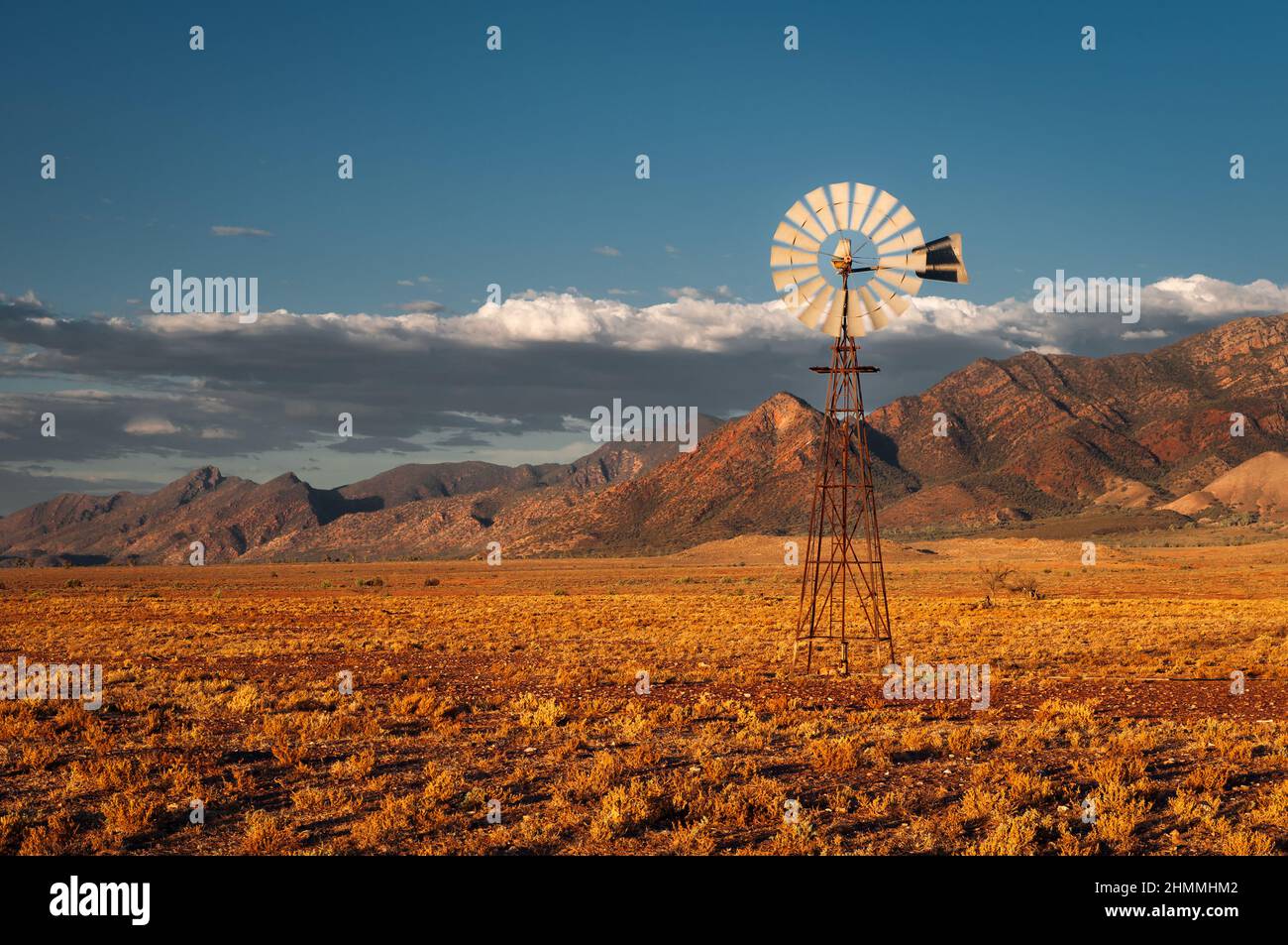 Typical Outback scenery with a windmill in Flinders Ranges Stock Photo ...