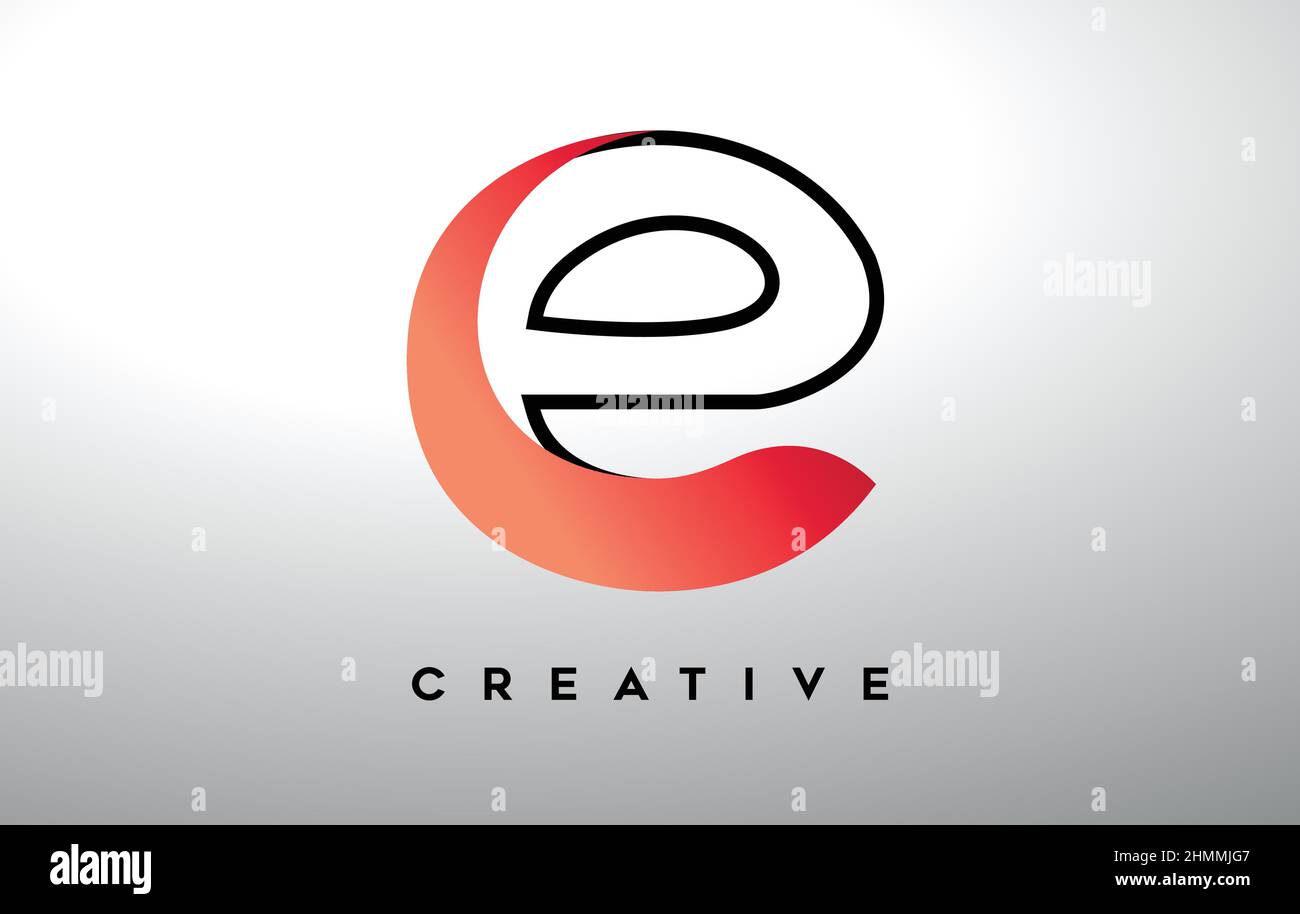 Letter E with black outline and red gradient colors. Creative Modern ...