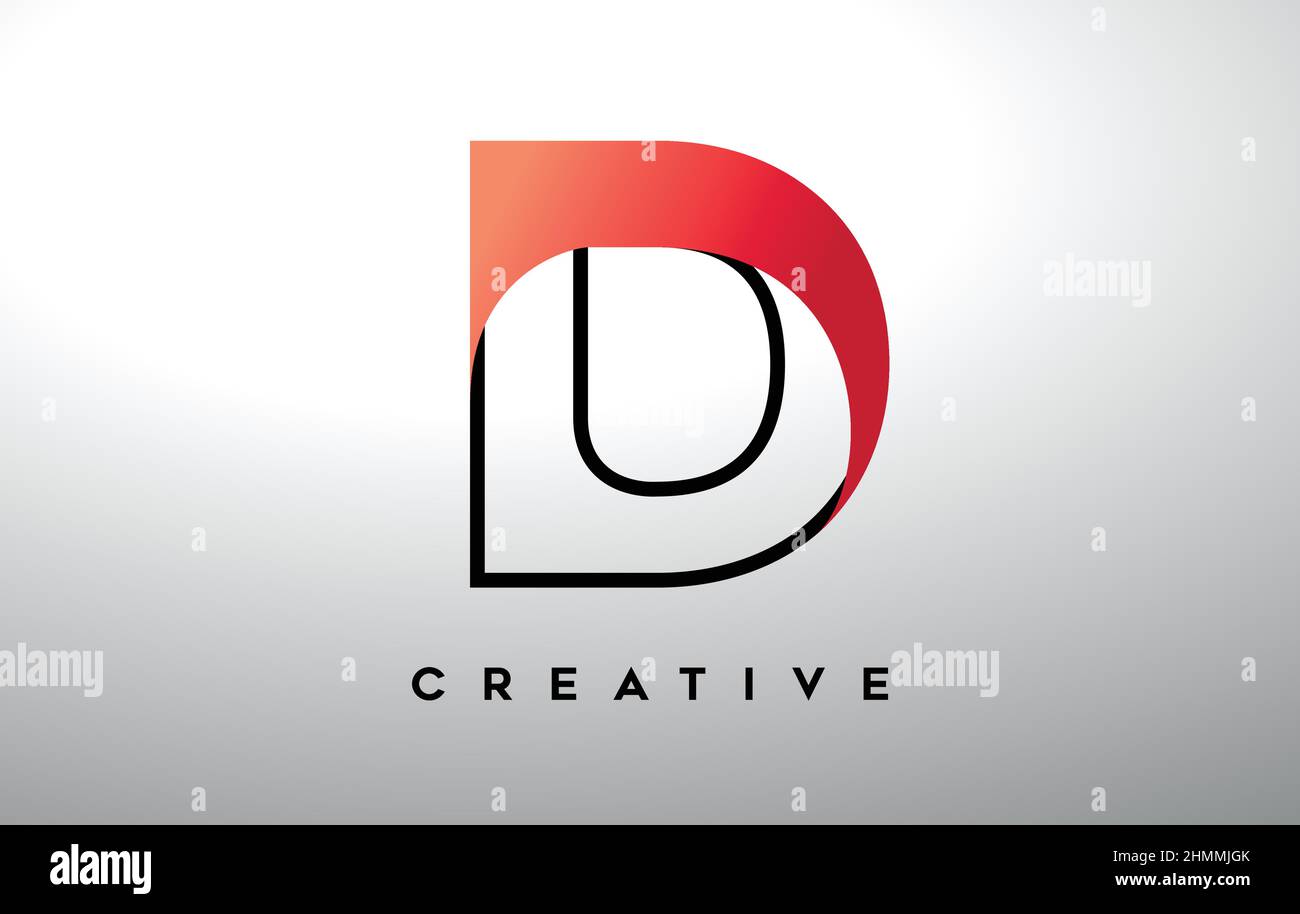 Letter D with black outline and red gradient colors. Creative Modern ...