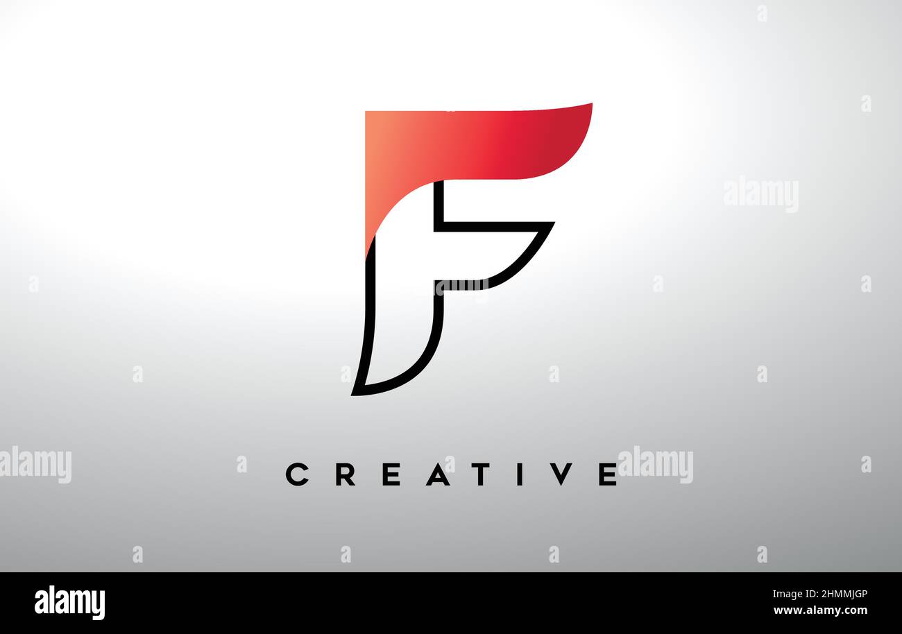 Letter F with black outline and red gradient colors. Creative Modern ...