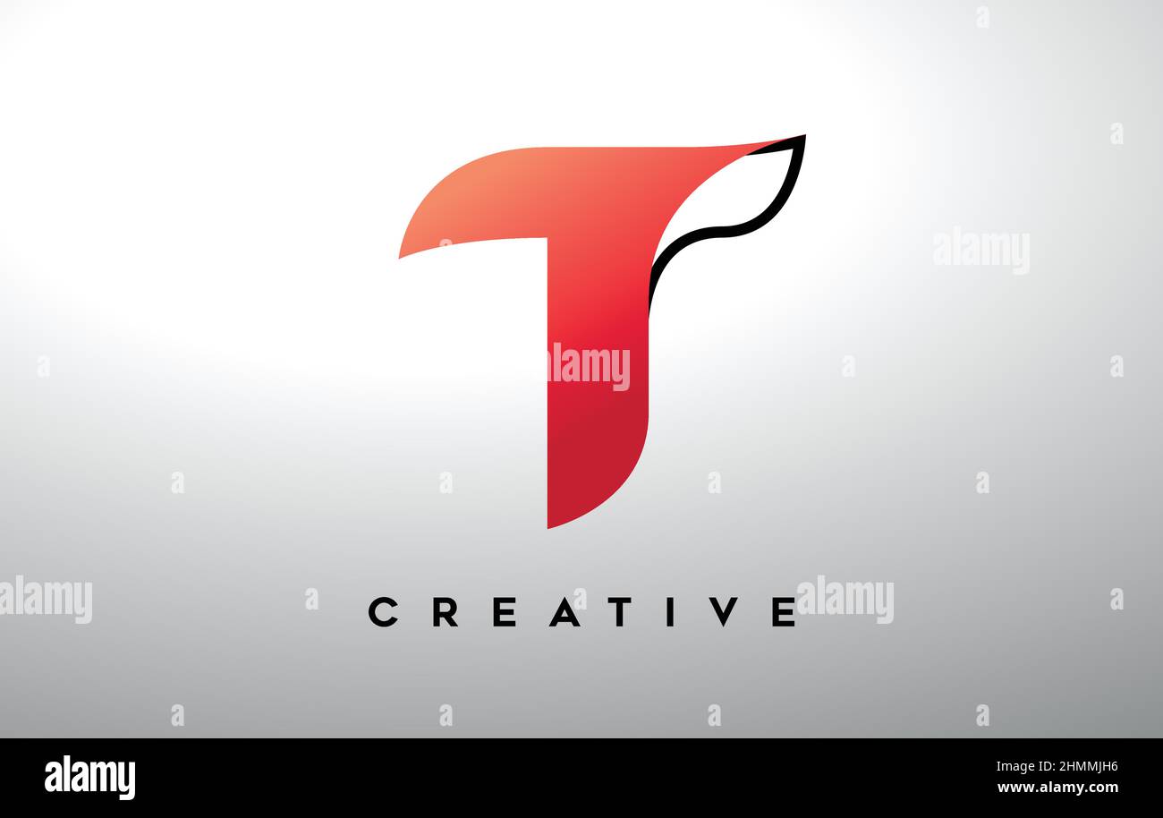 Letter T with black outline and red gradient colors. Creative Modern ...