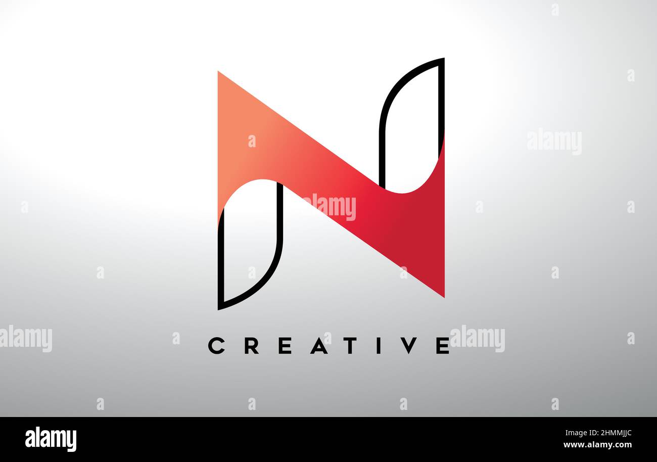 Letter N with black outline and red gradient colors. Creative Modern ...
