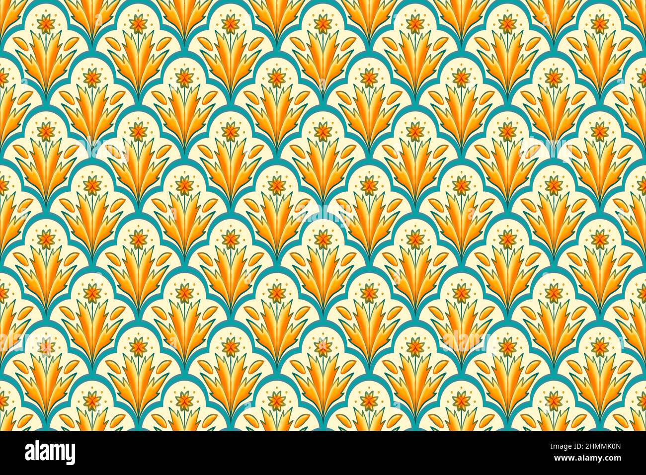 Yellow, Green Teal on Ivory. Geometric ethnic oriental pattern ...