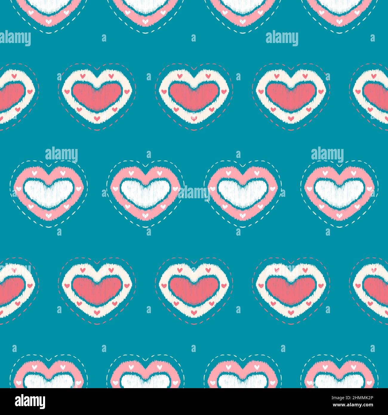 Pink Red White Heart on Blue. Geometric ethnic oriental pattern ...