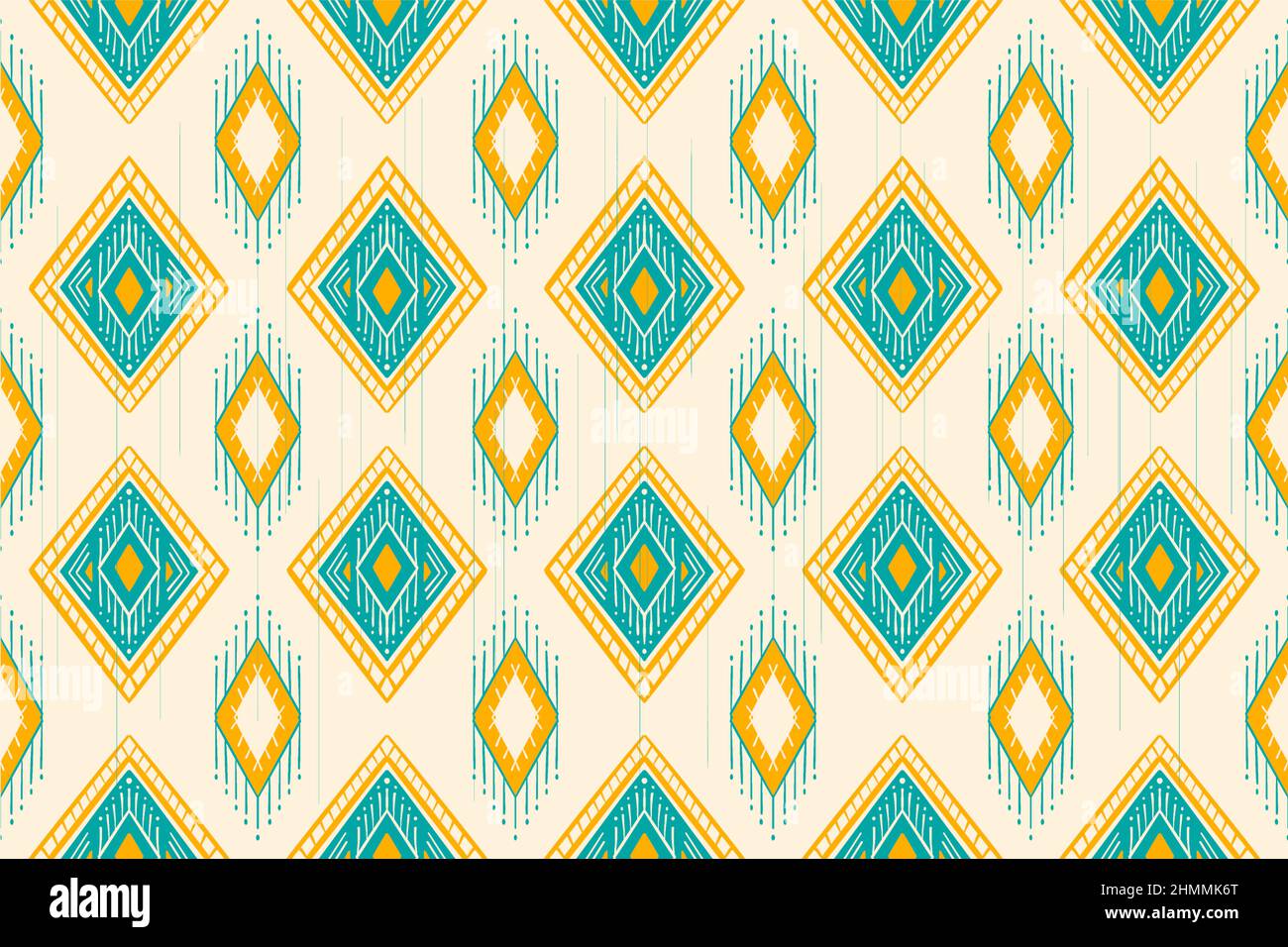 Yellow and Green Teal on Ivory. Geometric ethnic oriental pattern ...