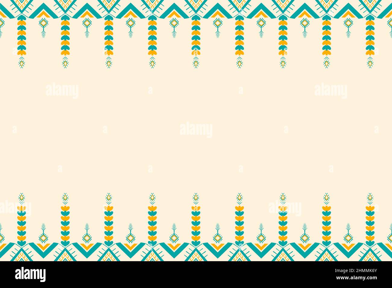Yellow and Green Teal on Ivory. Geometric ethnic oriental pattern ...
