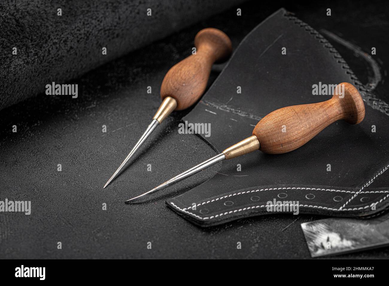 Set of leather craft cobbler tools Stock Photo - Alamy