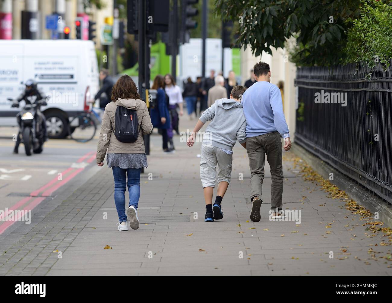 London, England, UK. Father and son playing about near Regents Park ...