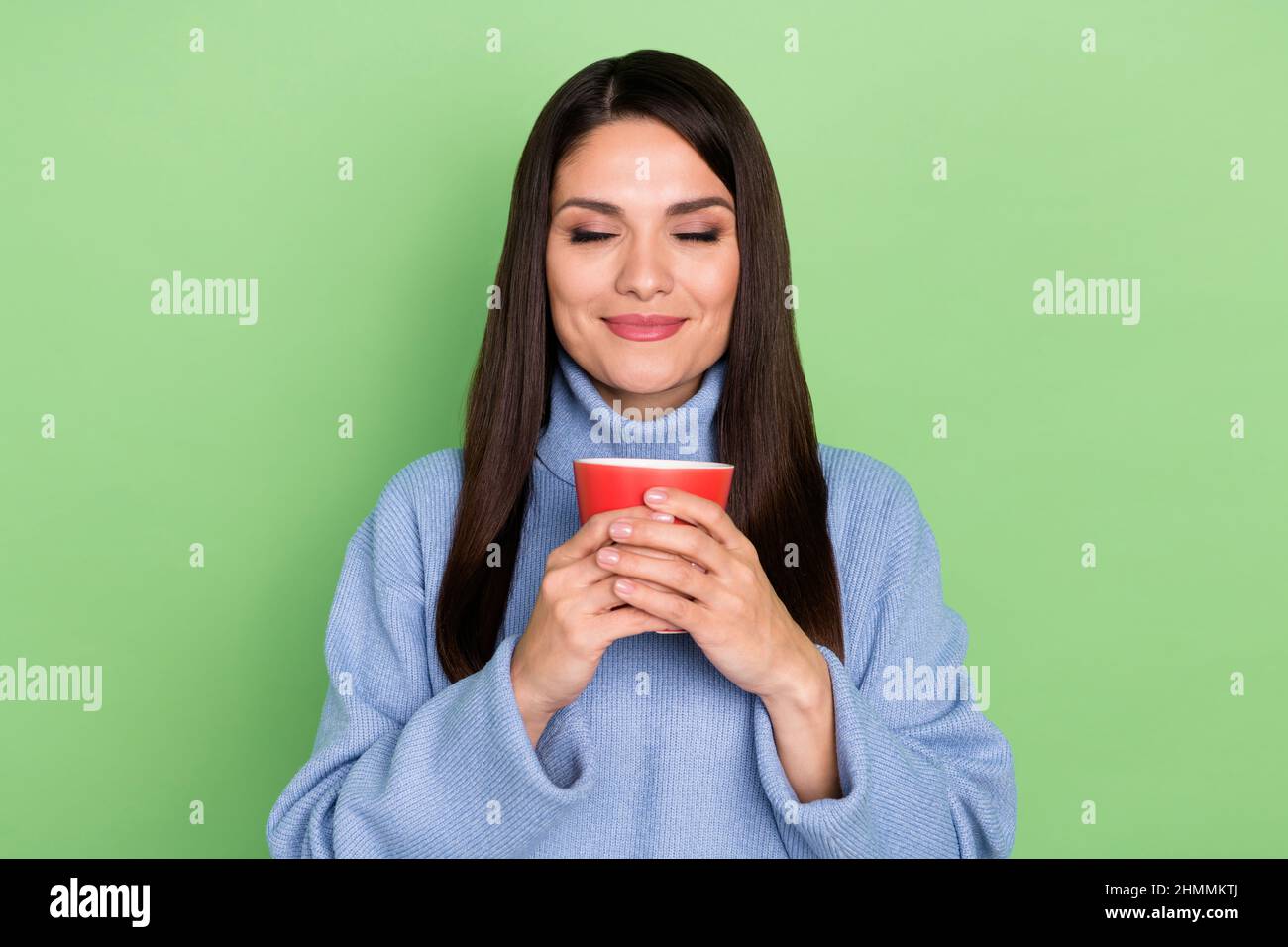 Lady smell smile drink hi-res stock photography and images - Alamy