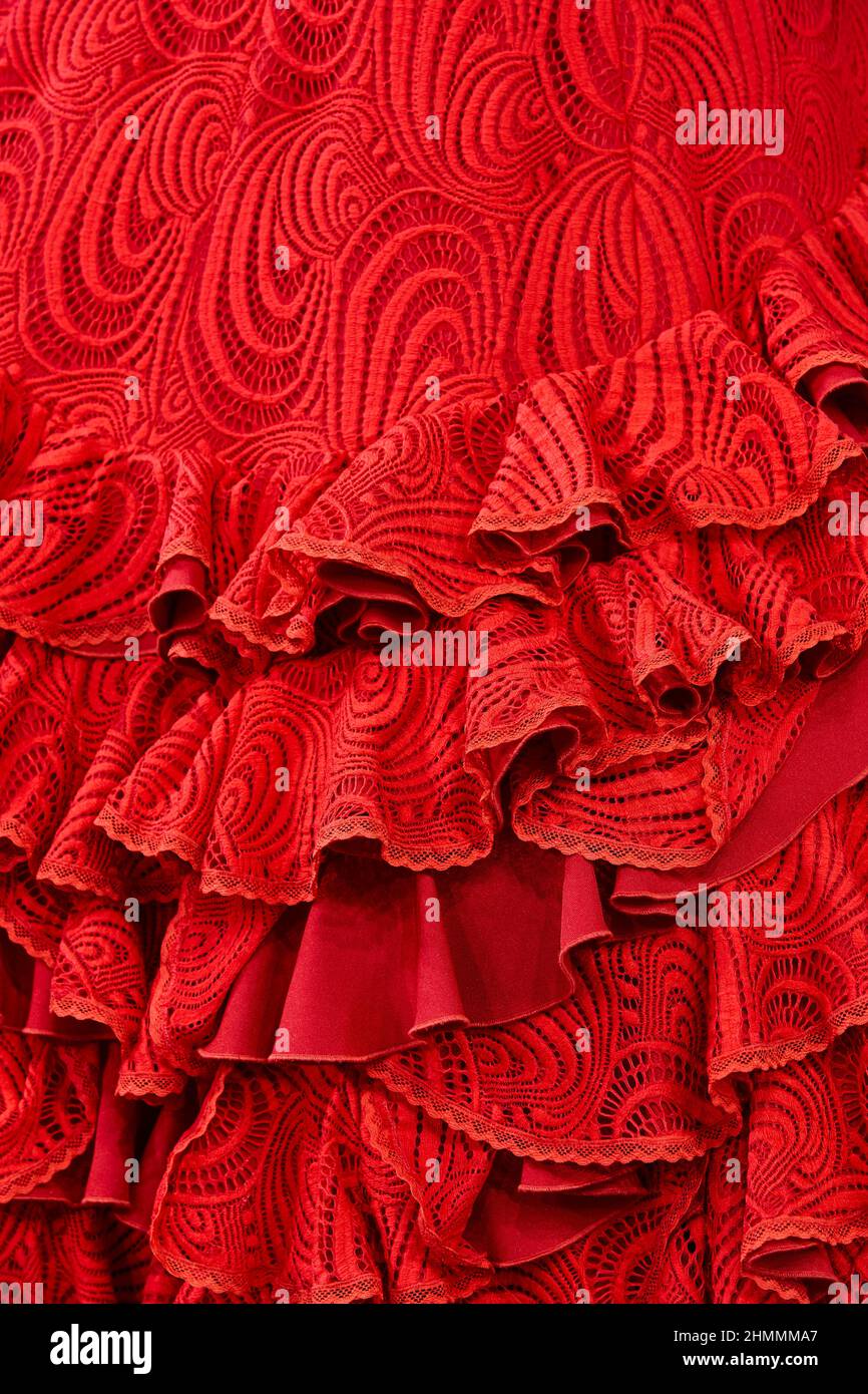 Flamenco dress outfit detail, red color. Traditional spanish woman ...