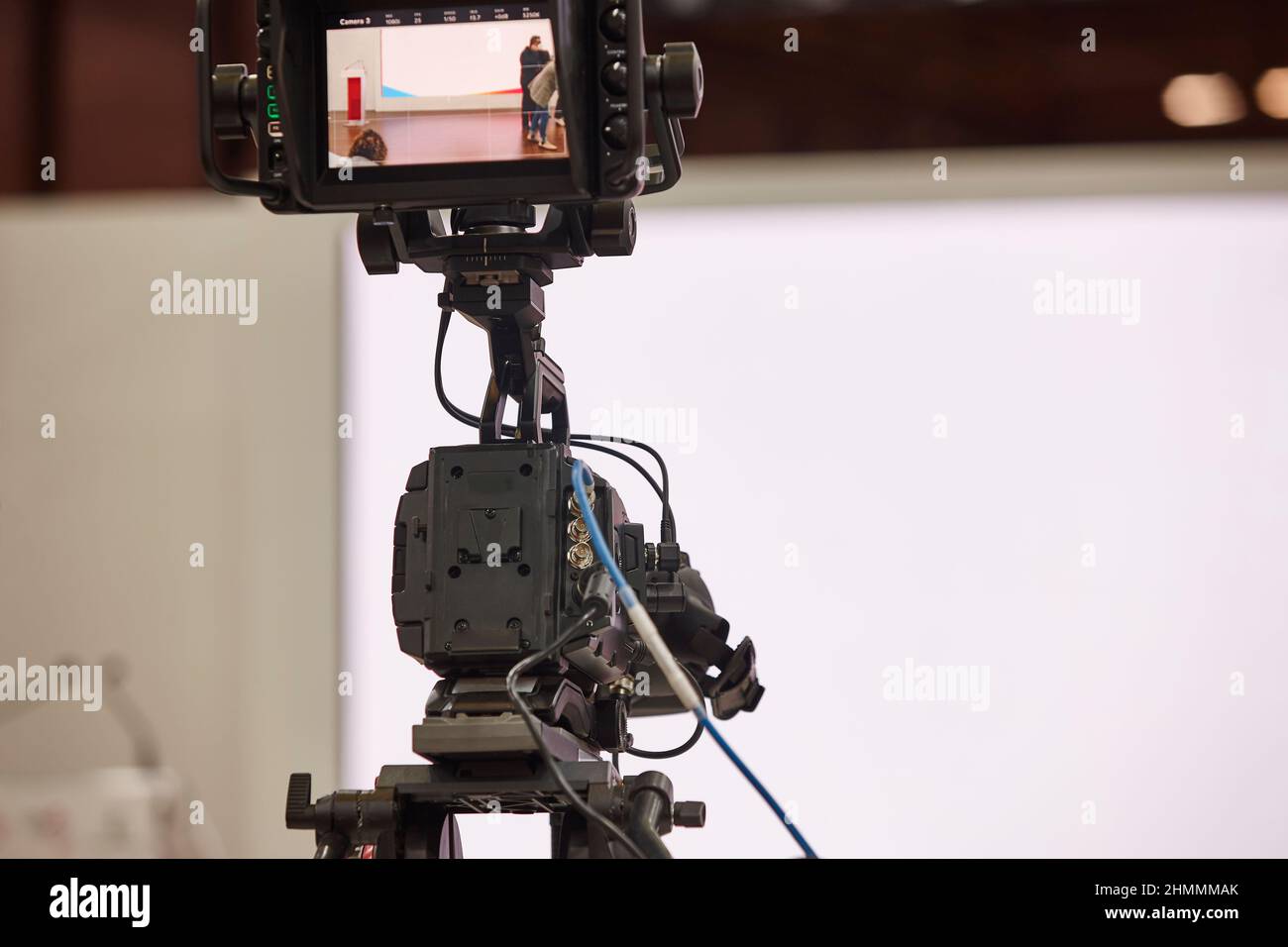 Television set with video camera and white screen. Broadcasting Stock ...