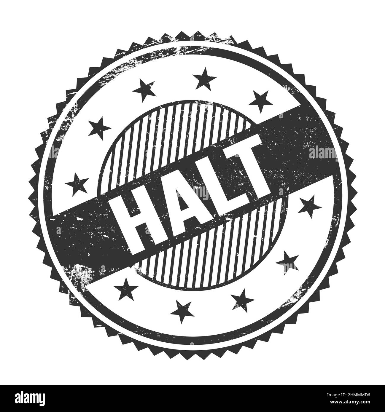 HALT text written on black grungy zig zag borders round stamp Stock ...