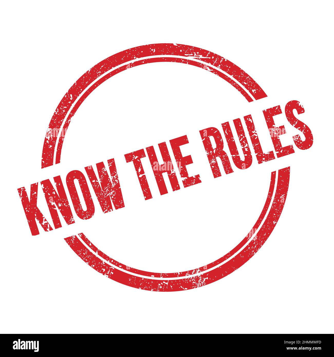 KNOW THE RULES text written on red grungy vintage round stamp Stock ...