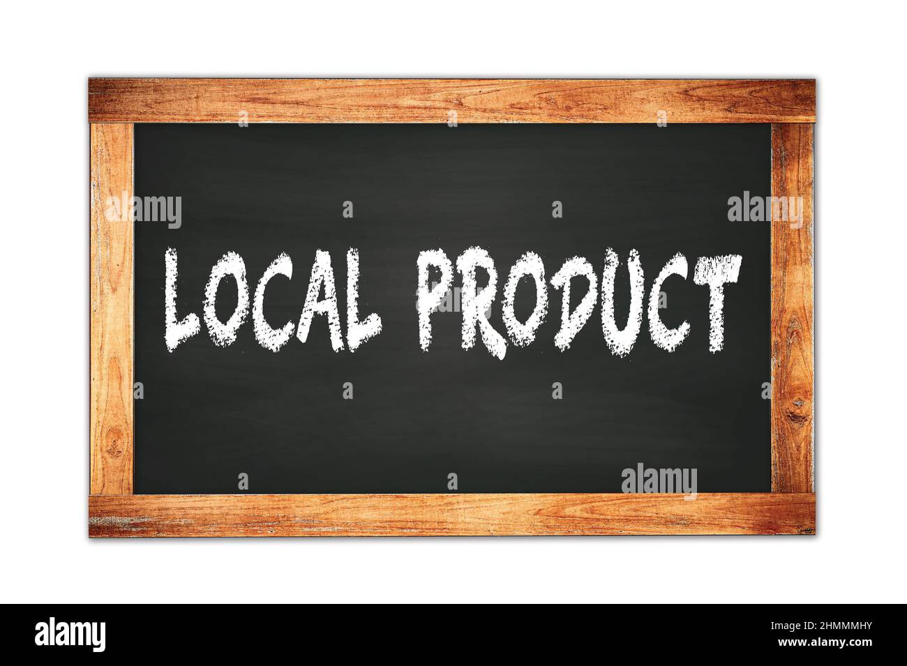 LOCAL PRODUCT text written on black wooden frame school blackboard ...