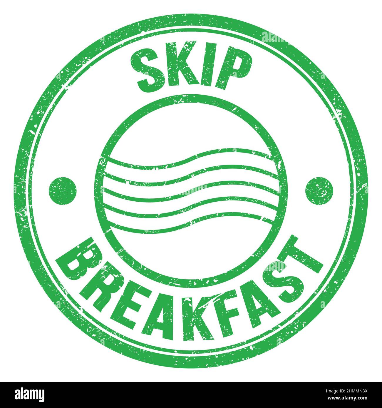 SKIP BREAKFAST text written on green round postal stamp sign Stock ...