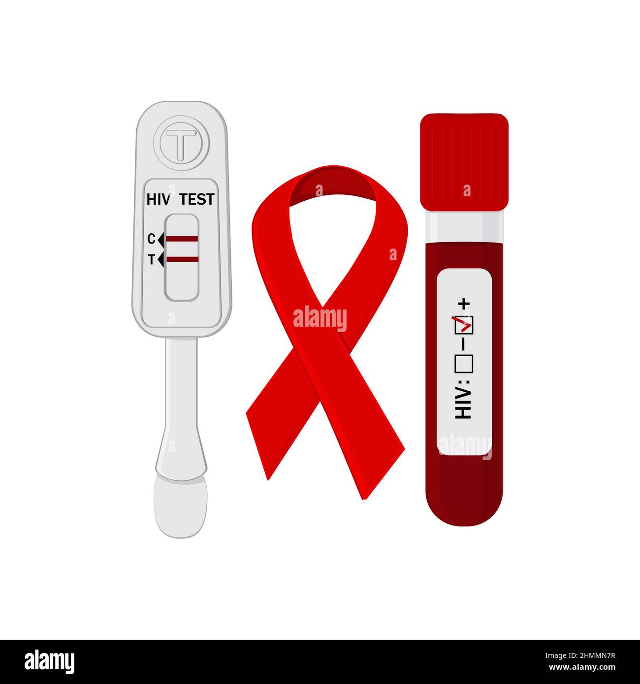 An HIV testing kit with a laboratory test tube for blood analysis ...