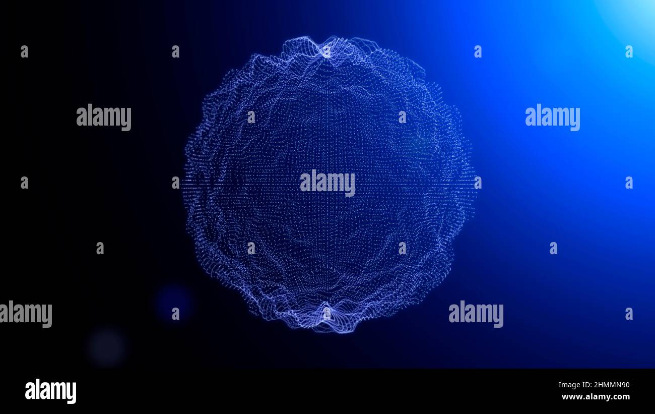 Waves data abstract background. 3d digital sphere blue dots are ...