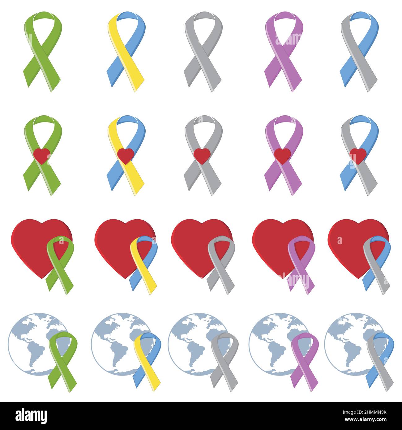 Symbolic ribbons of different colors reminder of serious diseases ...