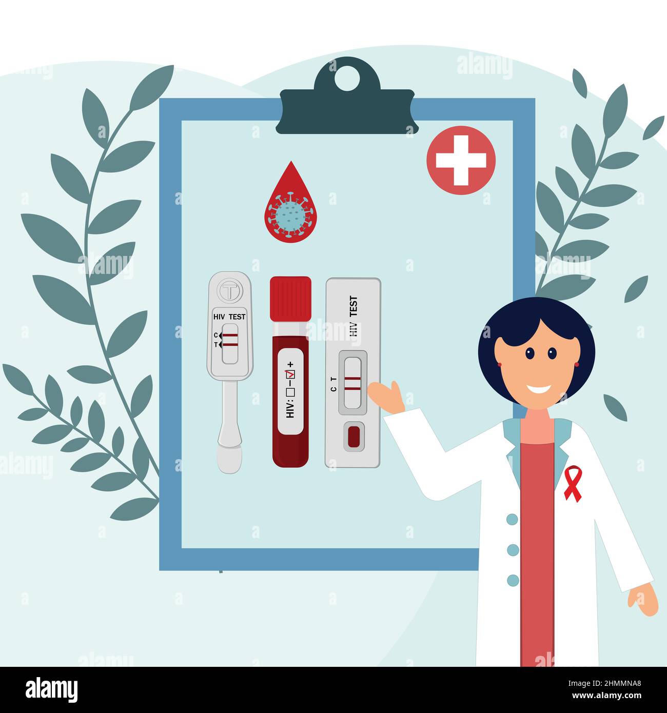 An HIV testing kit with a laboratory test tube for blood analysis ...