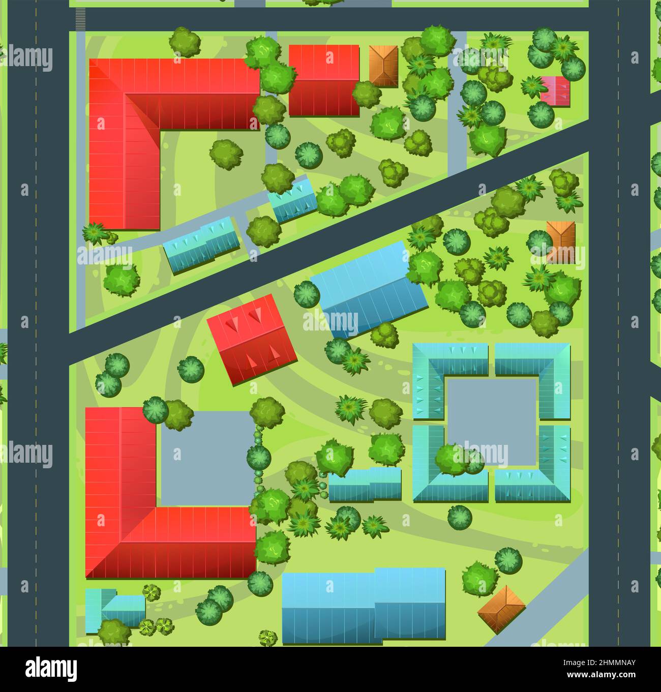 Parallel streets of quarter. Streets of city. Top View from above ...
