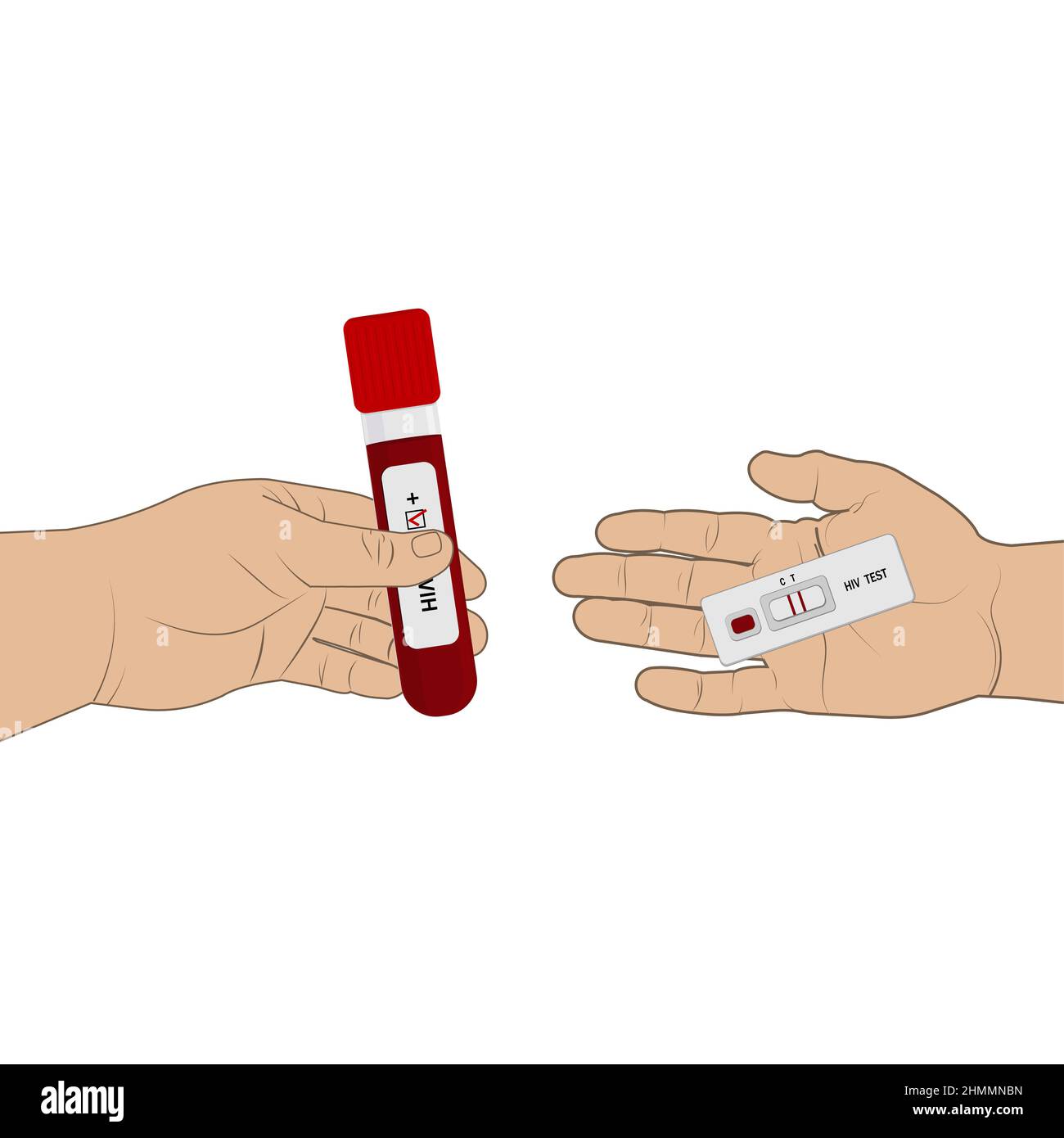 An HIV testing kit with a laboratory test tube for blood analysis ...