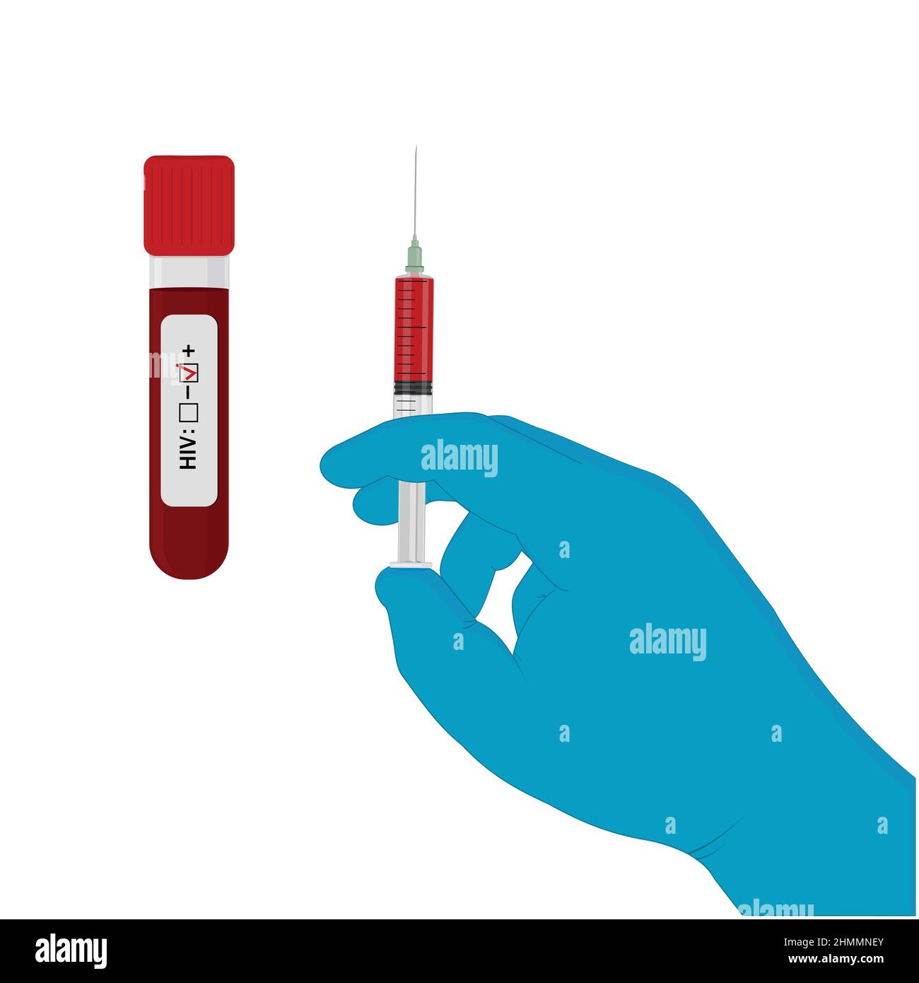 An HIV testing kit with a laboratory test tube for blood analysis ...