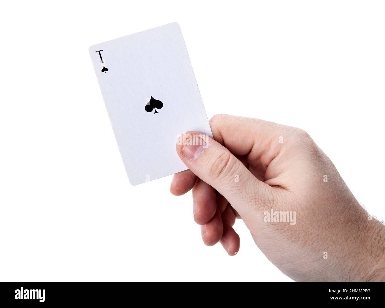 card ace of spades in a man's hand on a white Stock Photo - Alamy