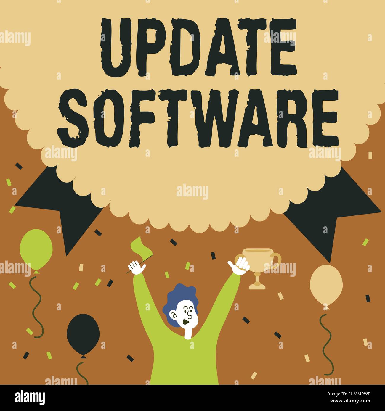 Conceptual display Update Software. Word Written on replacing program with a newer version of ...