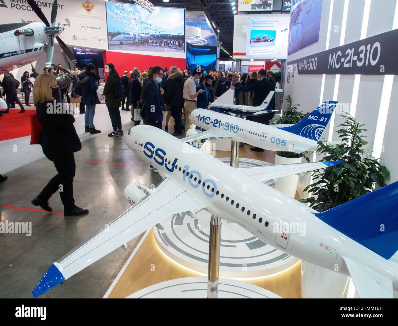 Models of new Russian civil jet airliners Irkut-21 and Sukhoi Superjet ...