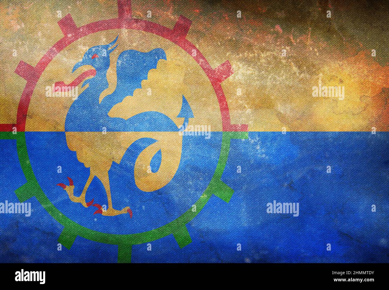 Top view of flag Beesel, Netherlands. retro flag with grunge texture ...