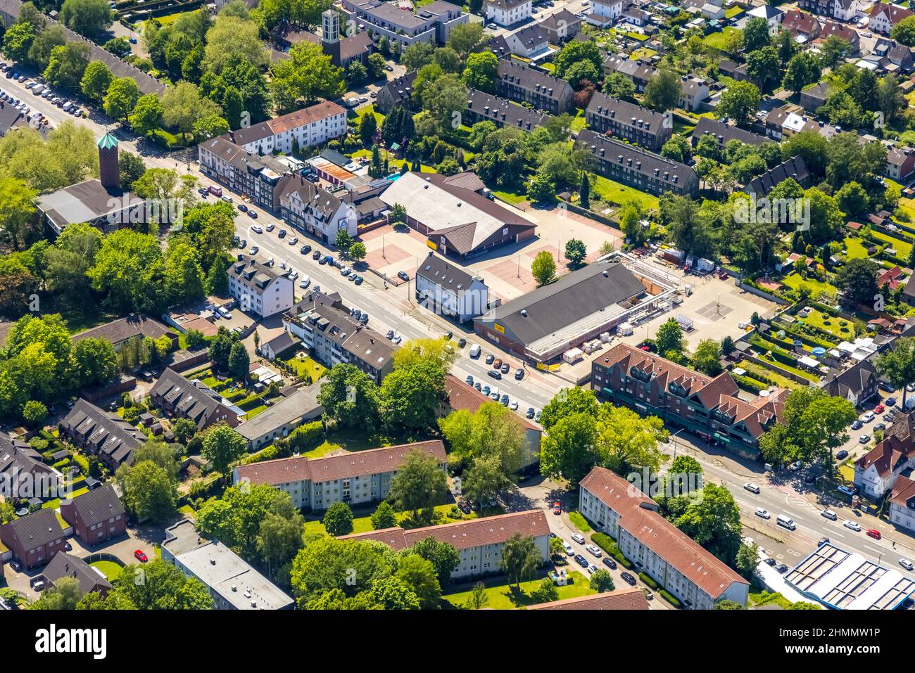 Aerial view, local shopping centre Hassel Polsumer Straße. Retail ...