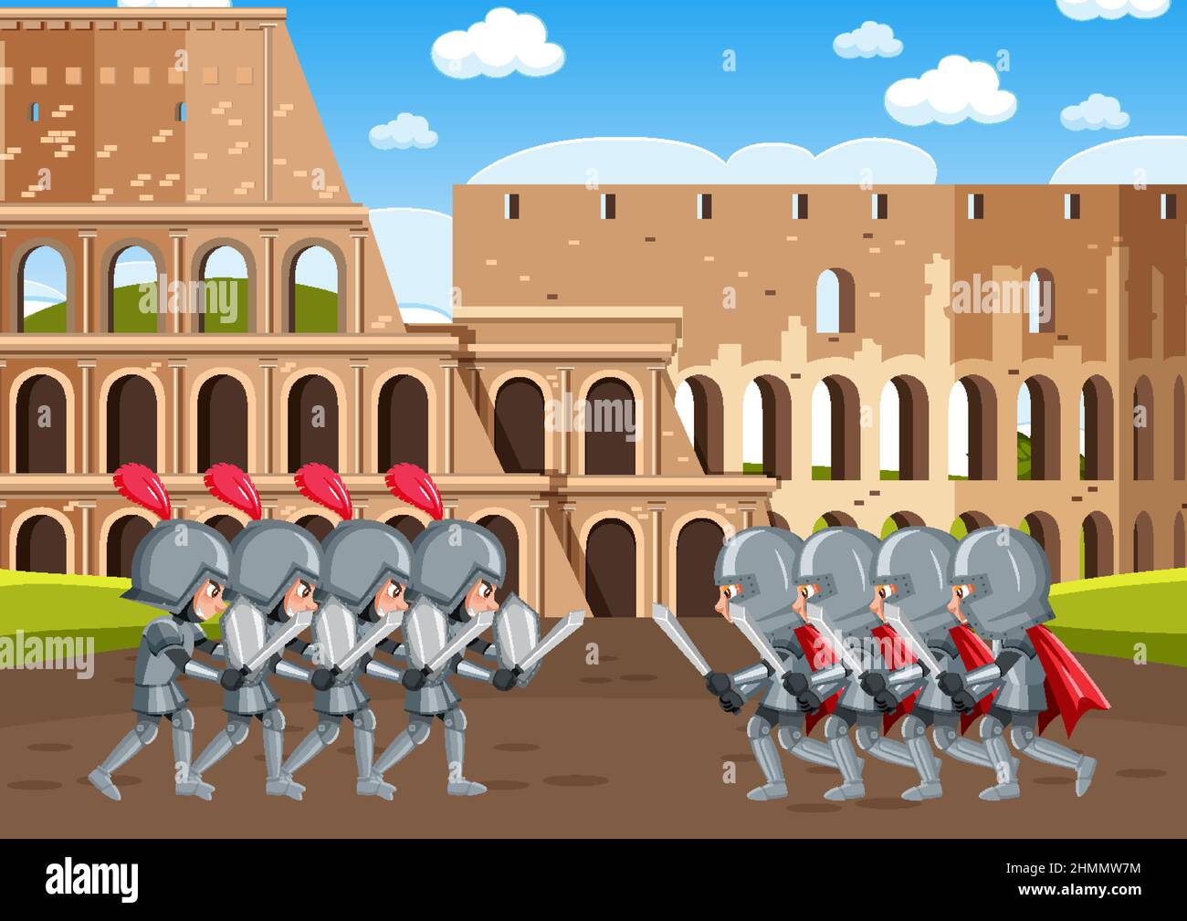 Medieval scene with armor knights fighting illustration Stock Vector ...