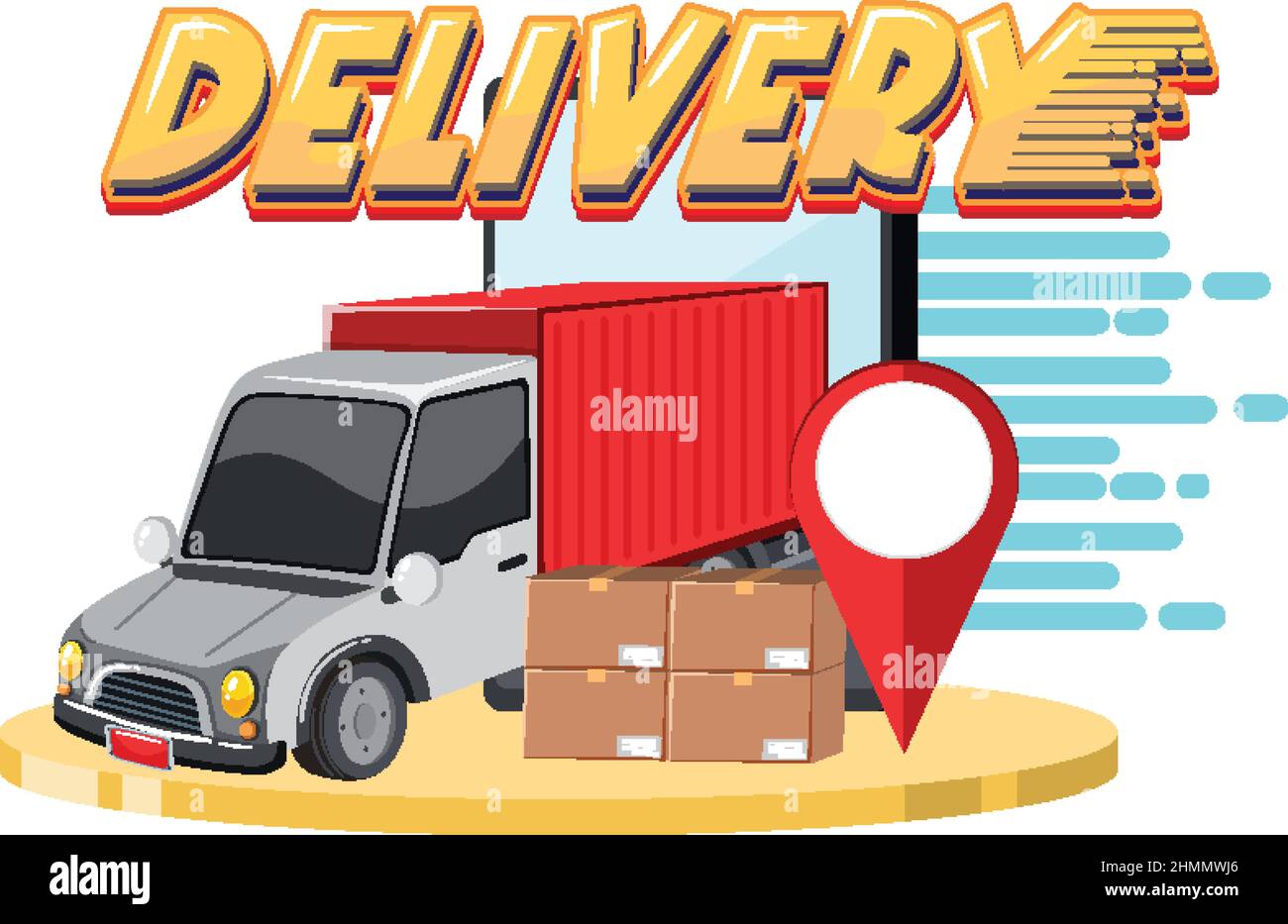 Delivery logo with container truck and location pin illustration Stock ...