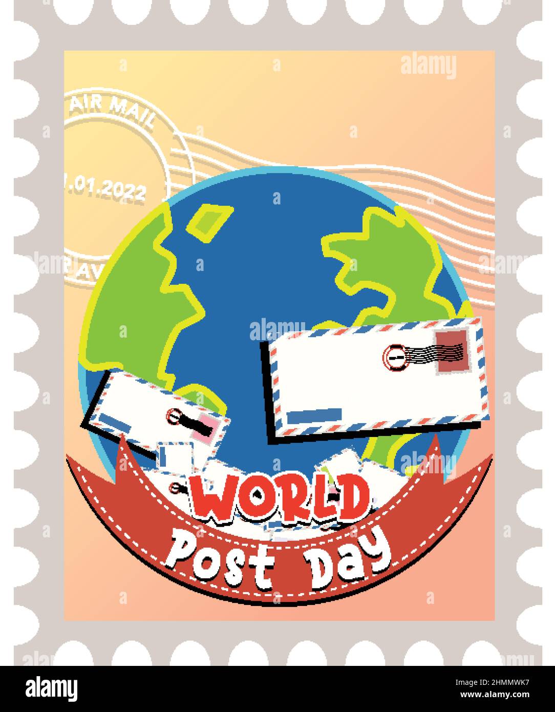 World Post Day logo with earth globe and envelope illustration Stock ...