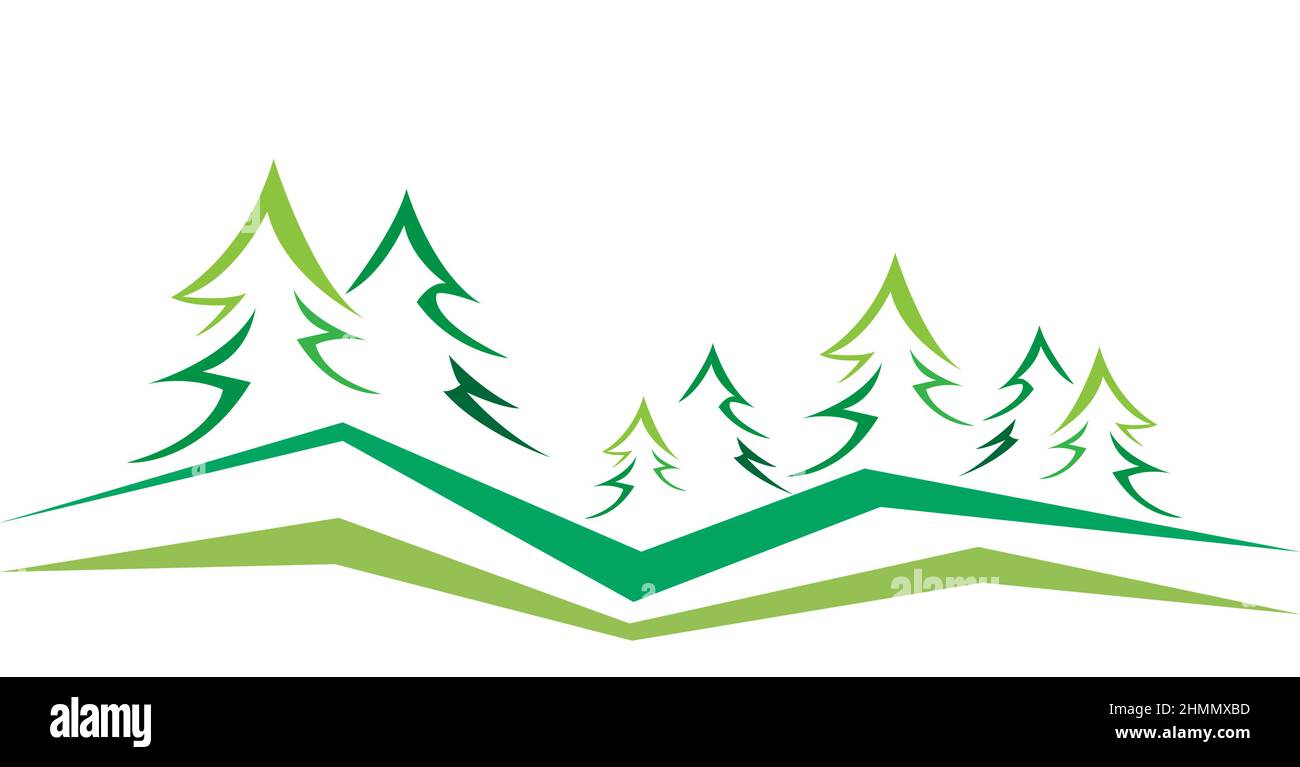 Mountain landscape with trees and meadows. Simple background with copy ...