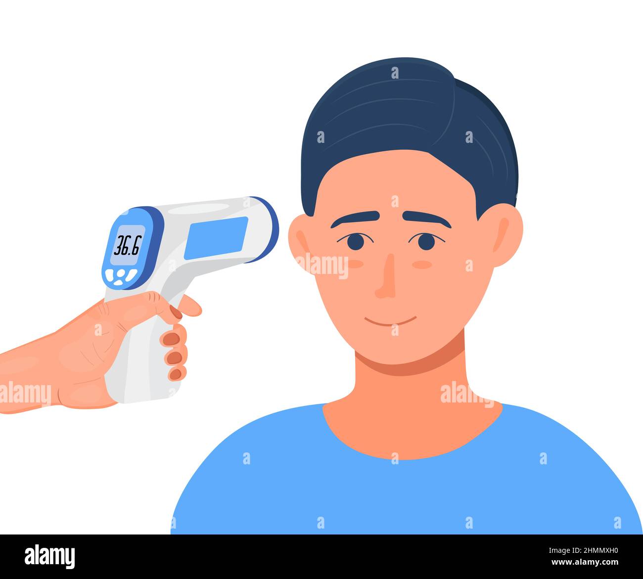 Body temperature check is required. Non-contact thermometer in hand ...