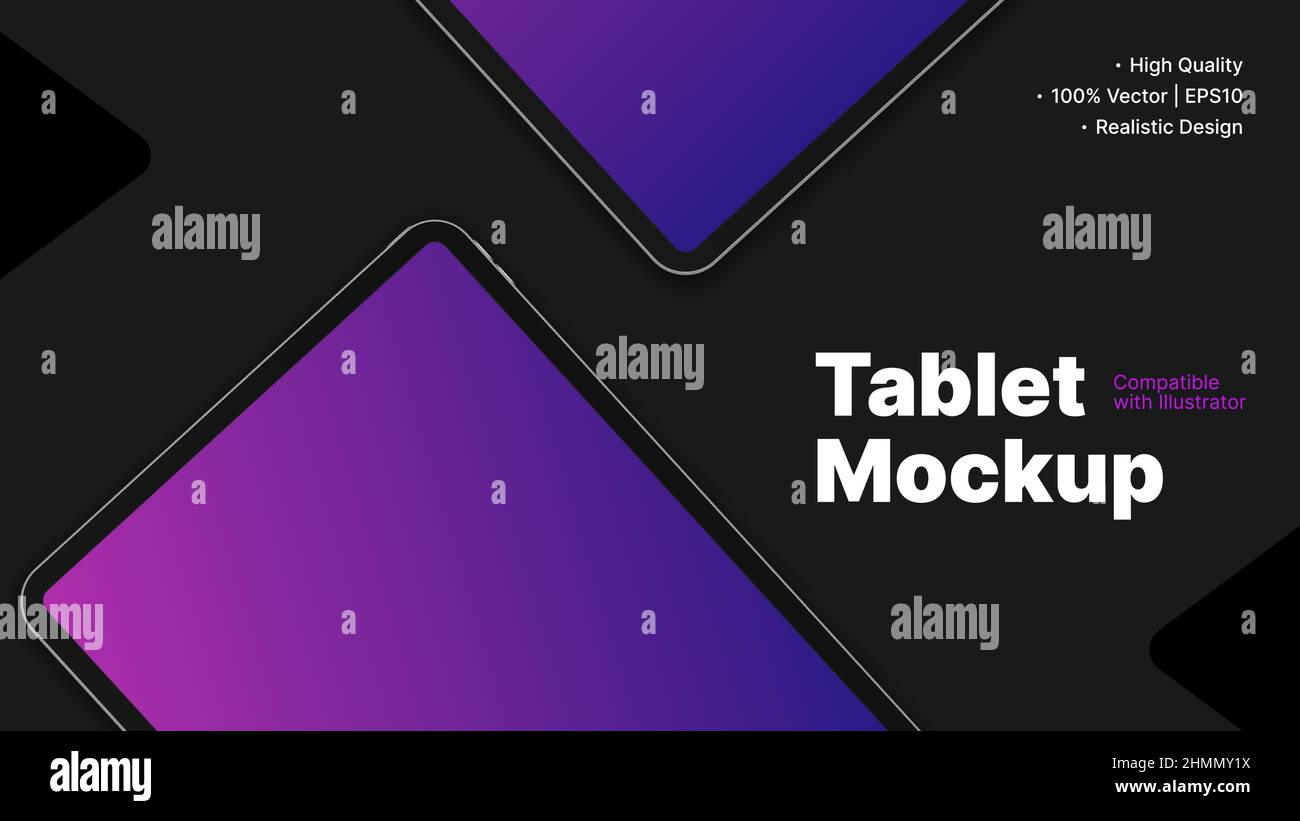 Isometric Tablet Mockup with Gradient Screen on Dark Background. Vector ...